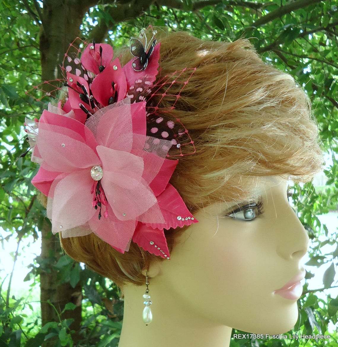 Wedding Hair Lily, Fuchsia Headpiece, Pink Black Flower, REX17385 - Etsy