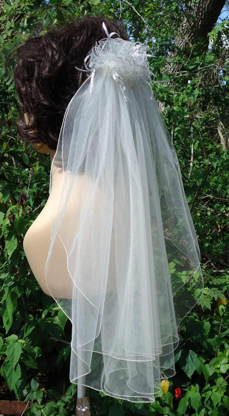 Wedding Veil, Double Layer Veil, Pencil Edge Veil, Silver Edged ...