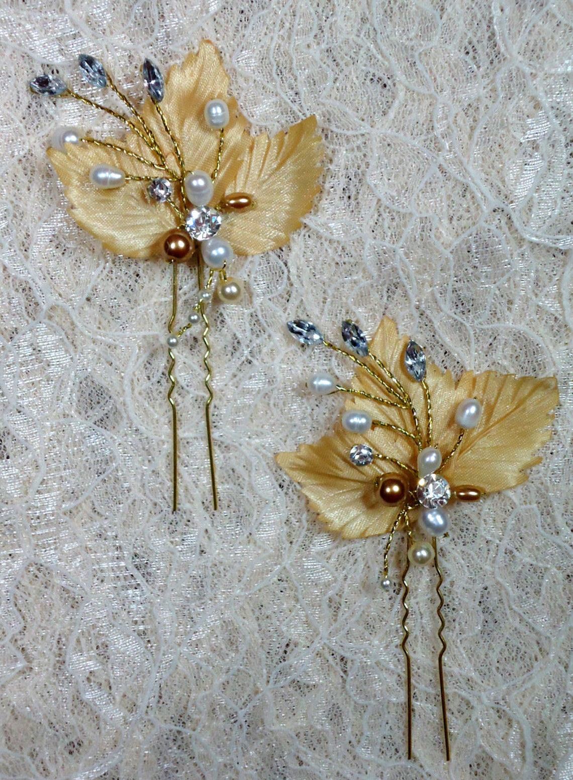 Bridal Hair Pins Set of 2 Leaf Hair Pins Gold Hair Pins | Etsy