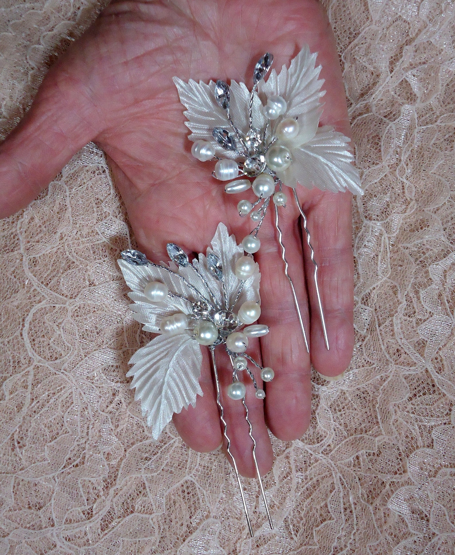 Bridal Hair Pins Set of 2 Leaf Hair Pins Ivory Hair Pins | Etsy