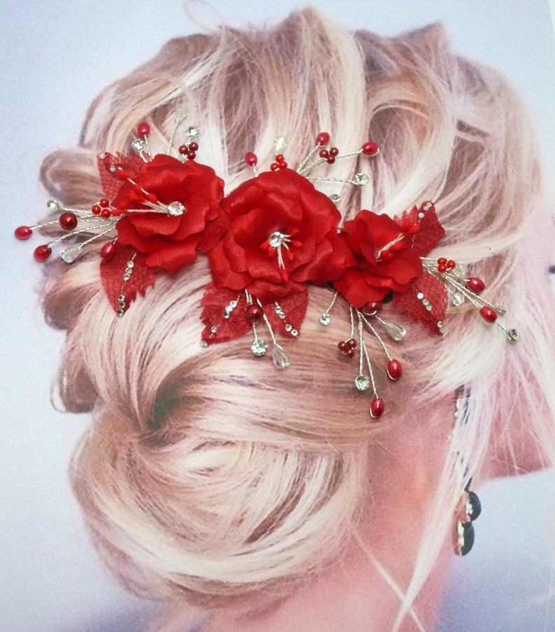 Red Rose Hair Pins, Set of 3, Bridal Hair Flowers, J411 - Etsy