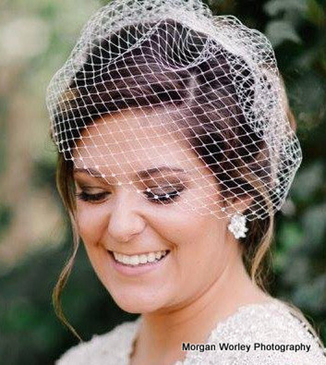 Bridal Birdcage Veil, 9 Inch Veil, Soft Edge Veil, Double Crystal Edge ...