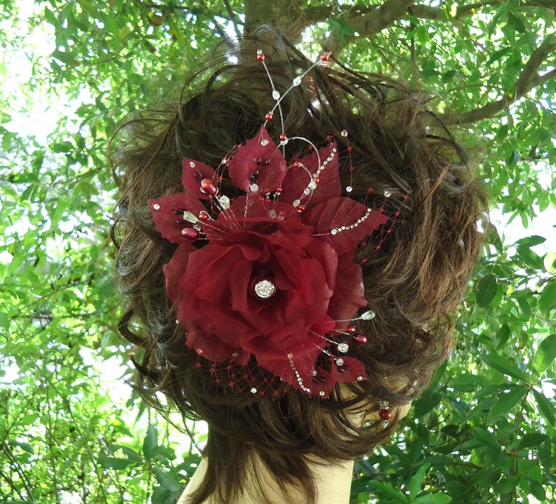 Wedding Hair Rose Rose Fascinator Burgundy Rose Wedding - Etsy