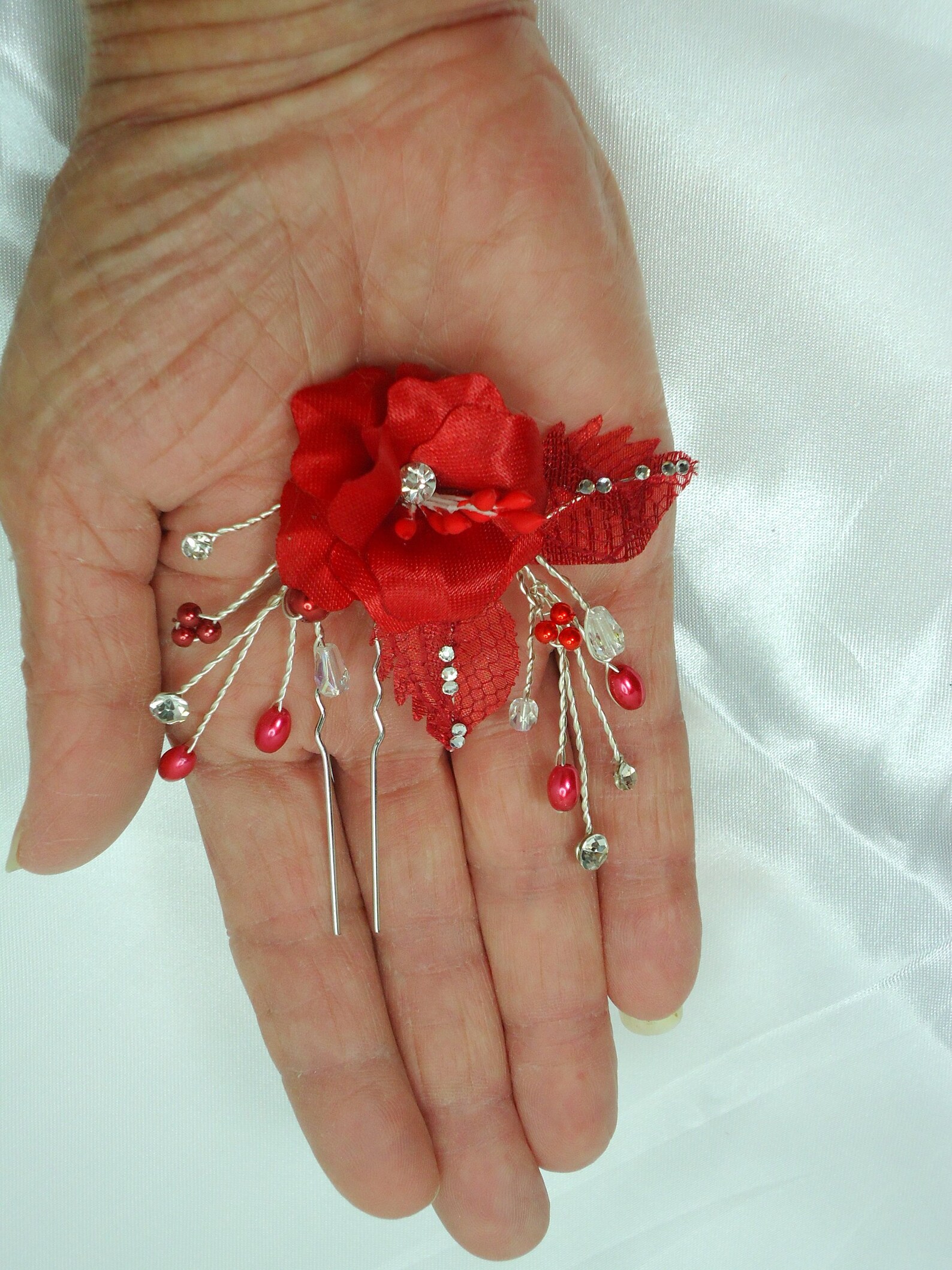 Red Rose Hair Pins, Set of 3, Bridal Hair Flowers, J411 - Etsy