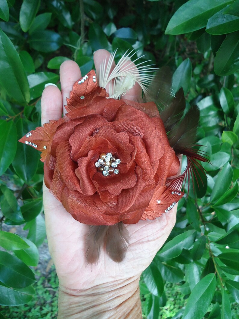 Rust Headpiece Bridal Flower Clip Fall Wedding Brown - Etsy