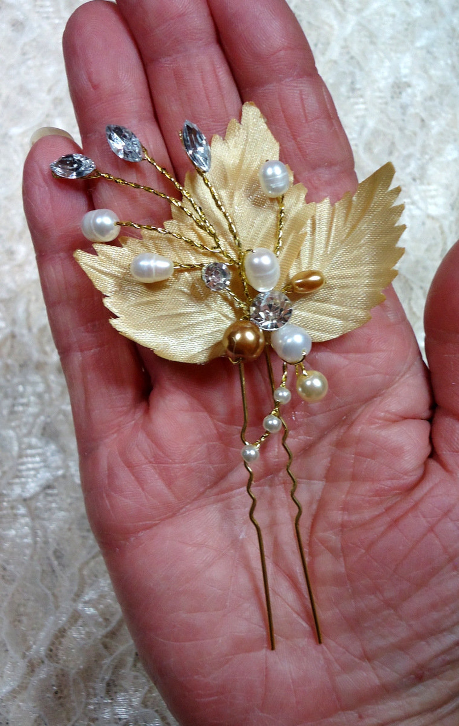Bridal Hair Pins Set of 2 Leaf Hair Pins Gold Hair Pins | Etsy