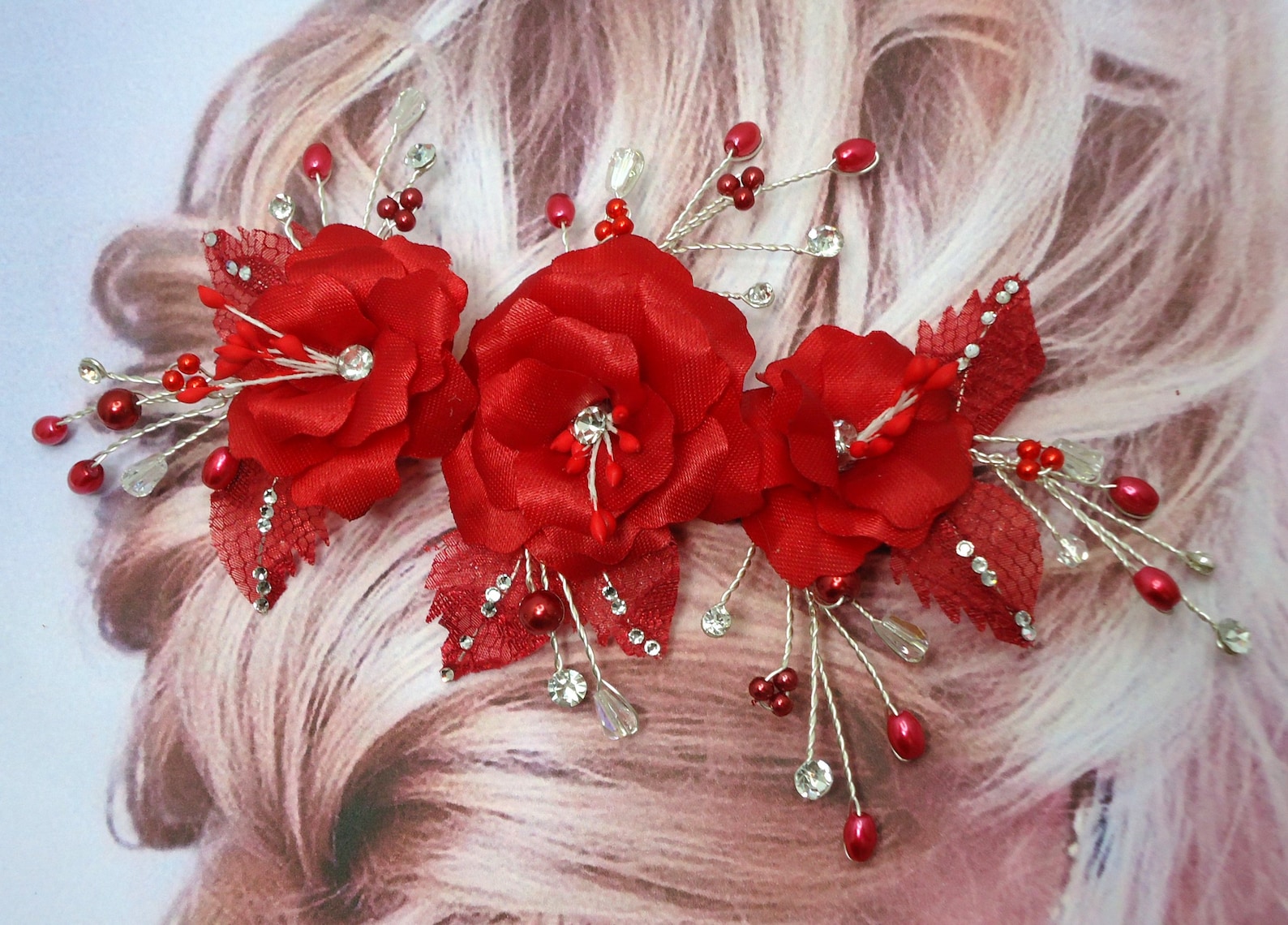 Red Rose Hair Pins Set of 3 Bridal Hair Flowers J411 - Etsy
