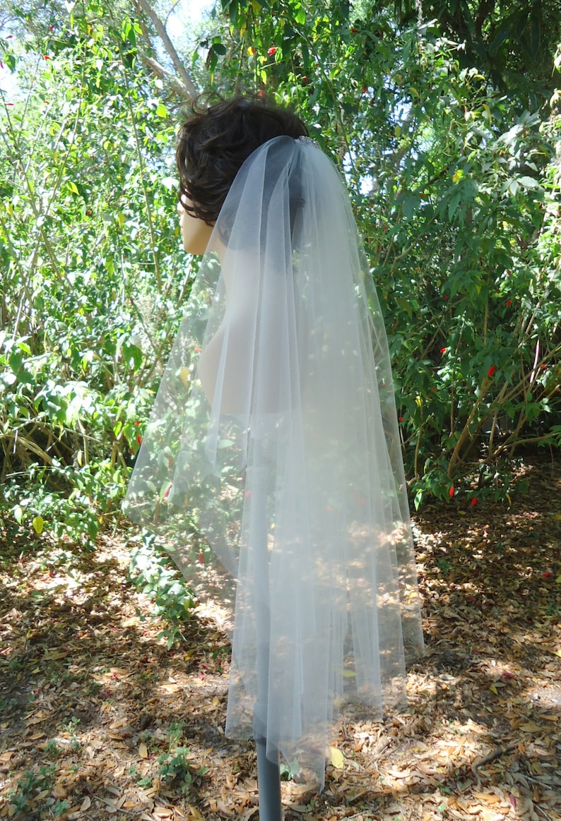 Bridal Veil, Two Layer, 36 Inch Illusion Tulle, Cut Edge, Embellished ...