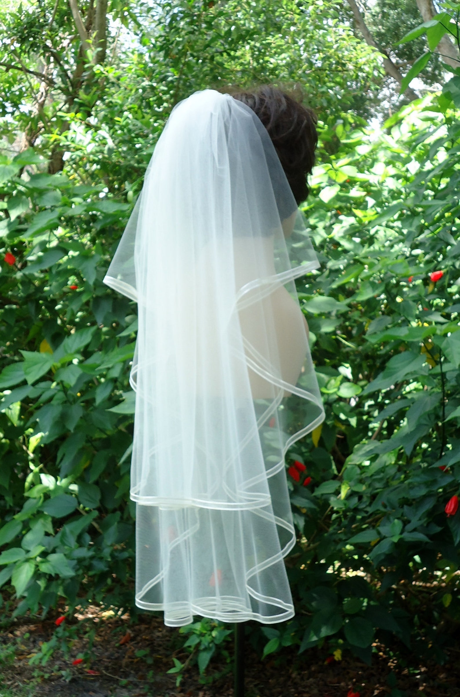 Bridal Veil Two Tier Veil Ribbon Edge Waist Length Veil | Etsy