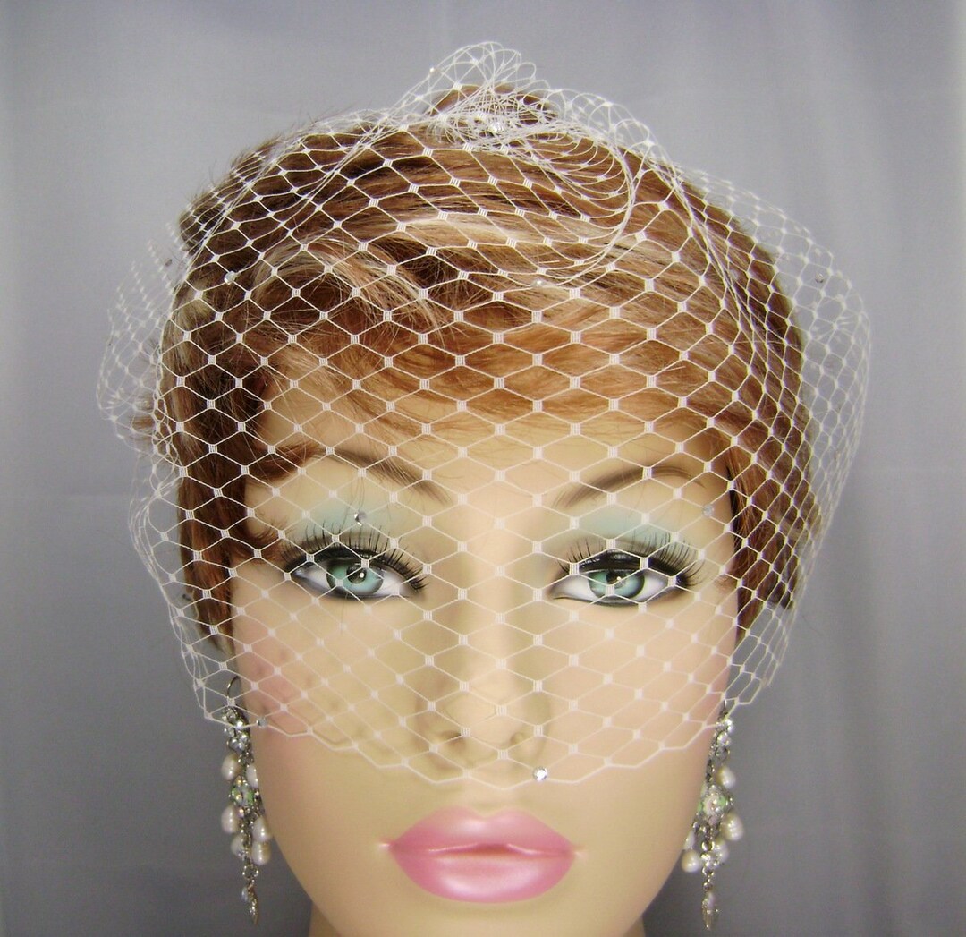 Birdcage Veil, Crystal Accent Veil, Bandeau Veil, Wedding Veil, Bridal ...