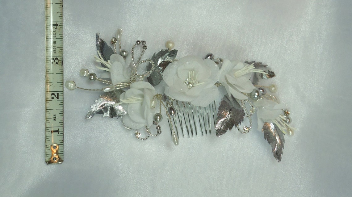White Roses, Bridal Hair Comb, Wedding Flower Headpiece, Crystal Pearl ...