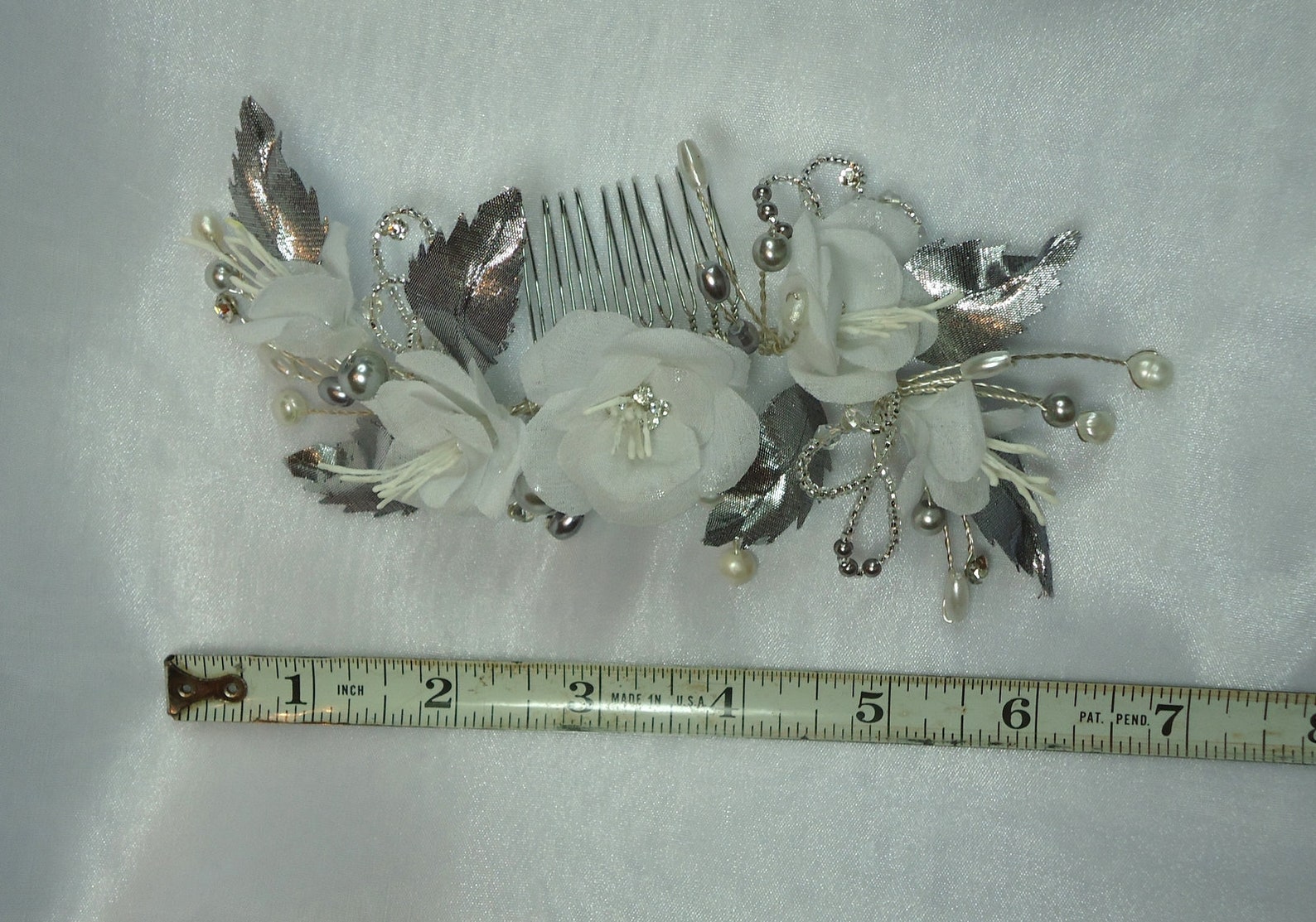 White Roses, Bridal Hair Comb, Wedding Flower Headpiece, Crystal Pearl ...