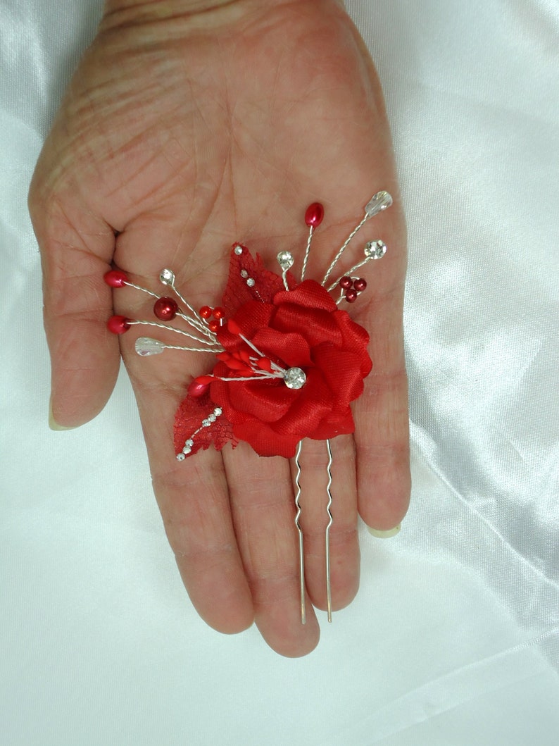 Red Rose Hair Pins, Set of 3, Bridal Hair Flowers, J411 - Etsy