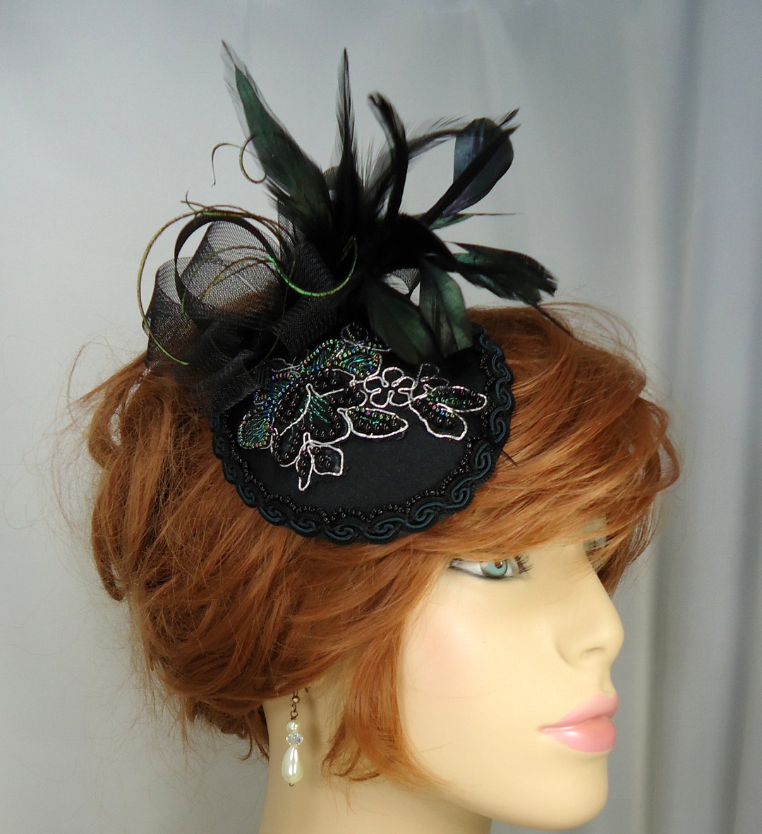 Fascinator Hat, Black Mini Hat, Teardrop Hat, Wedding Fascinator ...