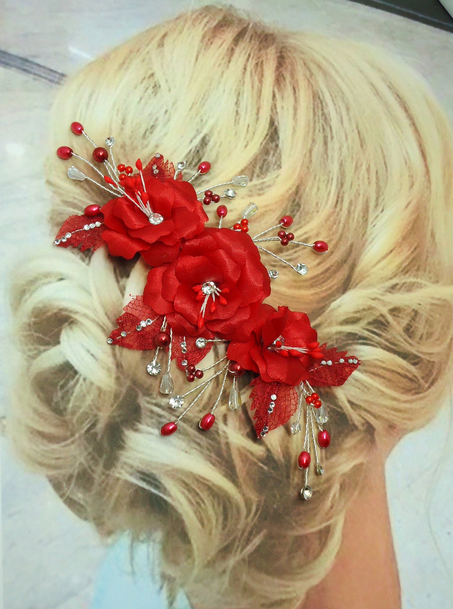 Red Rose Hair Pins, Set of 3, Bridal Hair Flowers, J411 - Etsy