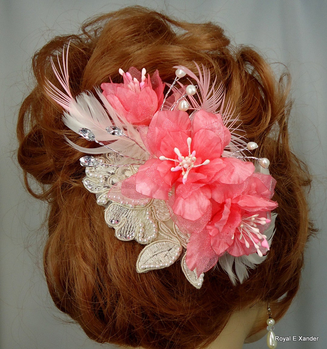 Bridal Headpiece Coral Hair Flower Wedding Hair Piece - Etsy