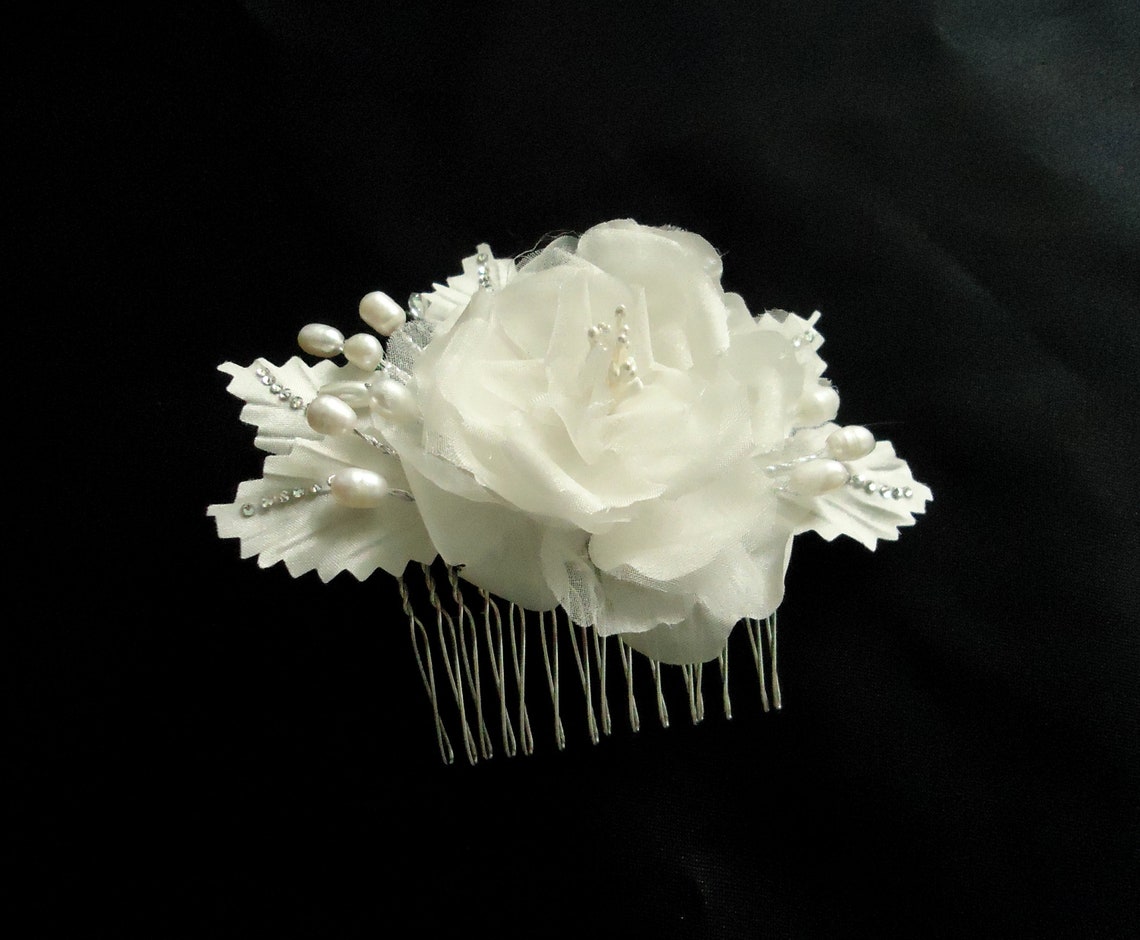 Pure Silk Bridal Comb, Pure Silk Rose, Silk Floral Comb, Wedding Hair ...
