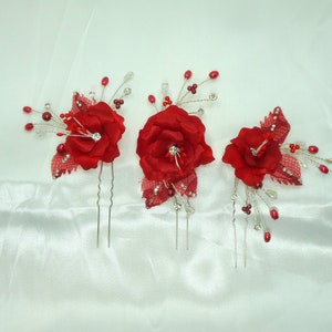 Red Rose Hair Pins, Set of 3, Bridal Hair Flowers, J411 - Etsy