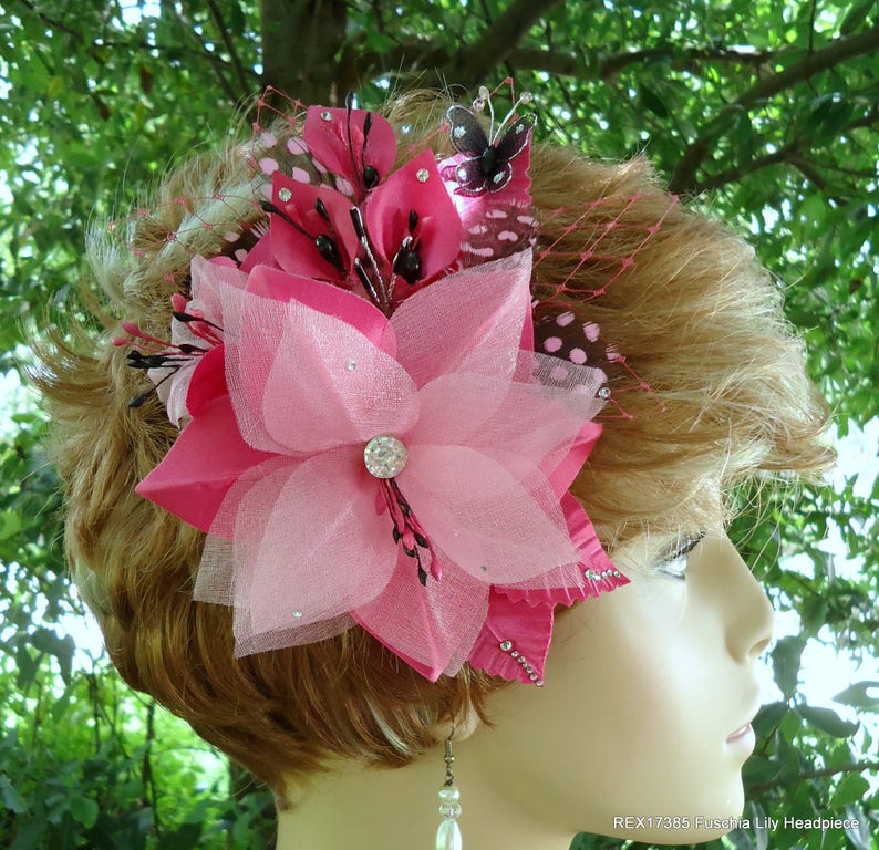 Wedding Hair Lily, Fuchsia Headpiece, Pink Black Flower, REX17385 - Etsy