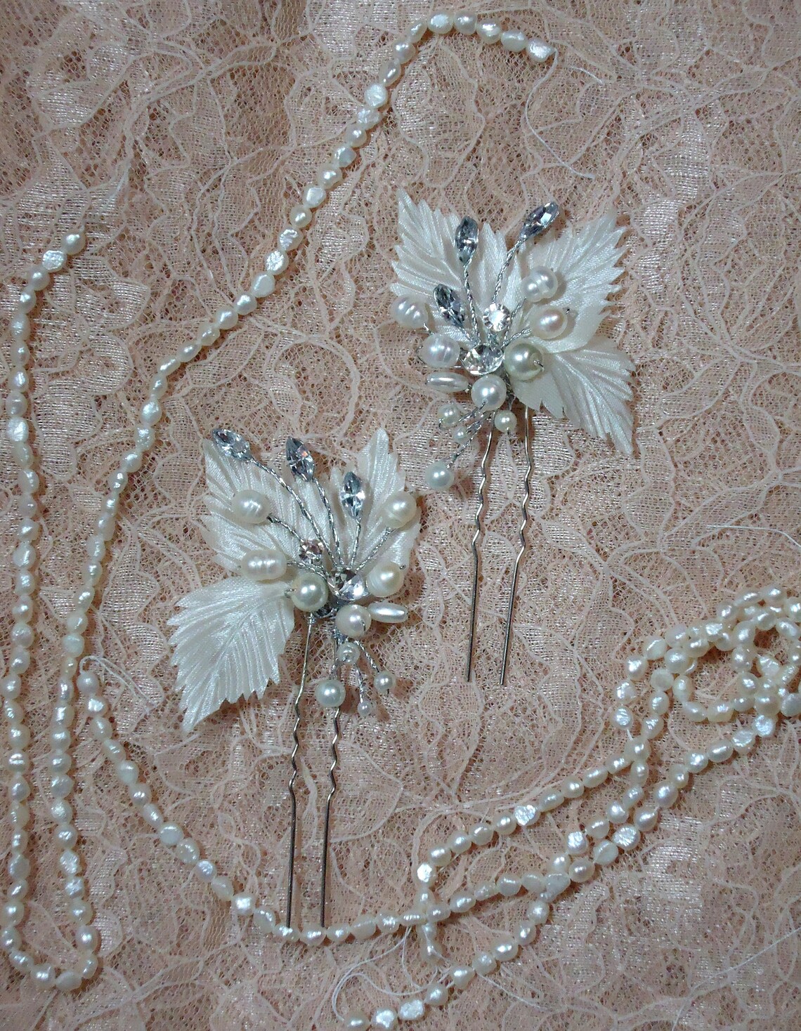 Bridal Hair Pins Set of 2 Leaf Hair Pins Ivory Hair Pins | Etsy