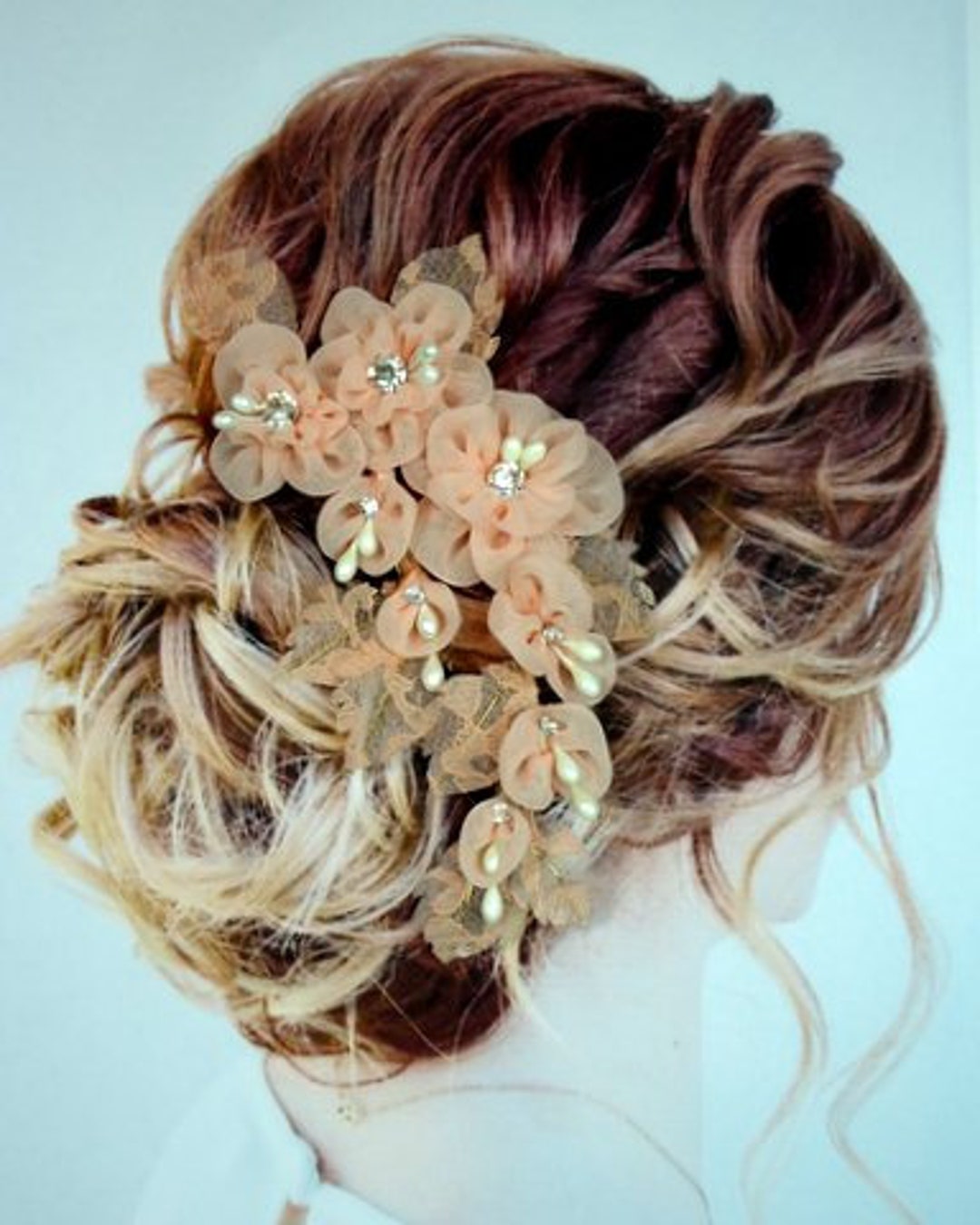Bridal Hair Vines, Peach Hair Vines, Wedding Hair Vines, Set of 2, G373 ...