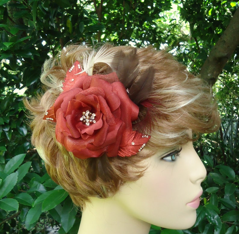 Rust Headpiece Bridal Flower Clip Fall Wedding Brown - Etsy