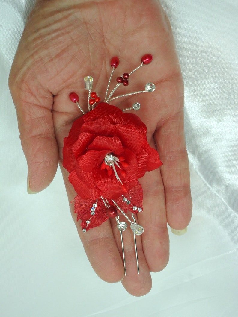 Red Rose Hair Pins, Set of 3, Bridal Hair Flowers, J411 - Etsy