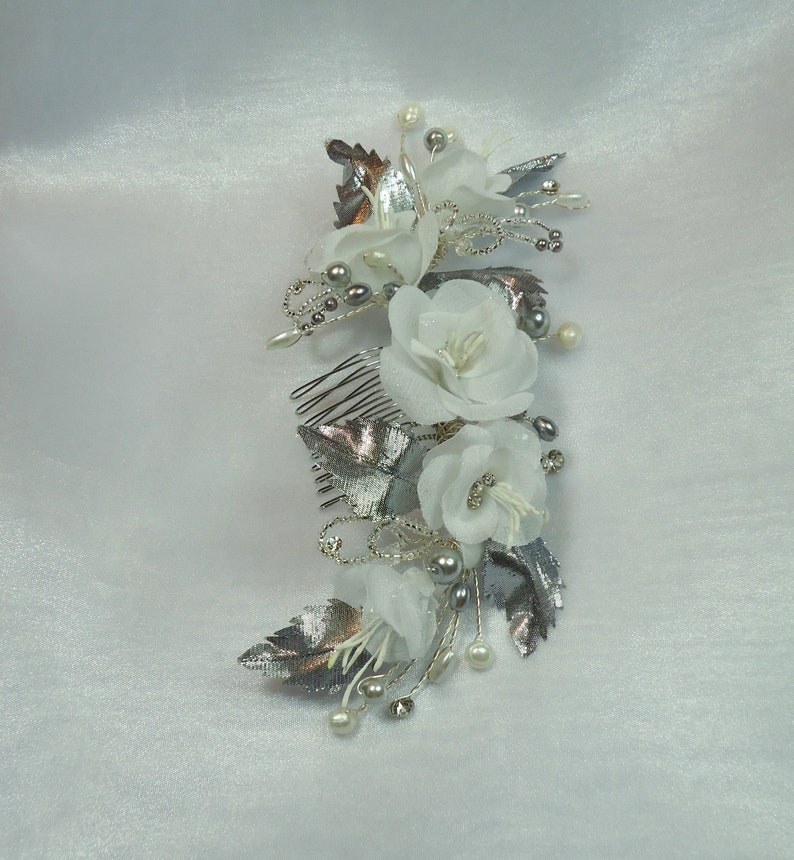 White Roses, Bridal Hair Comb, Wedding Flower Headpiece, Crystal Pearl ...
