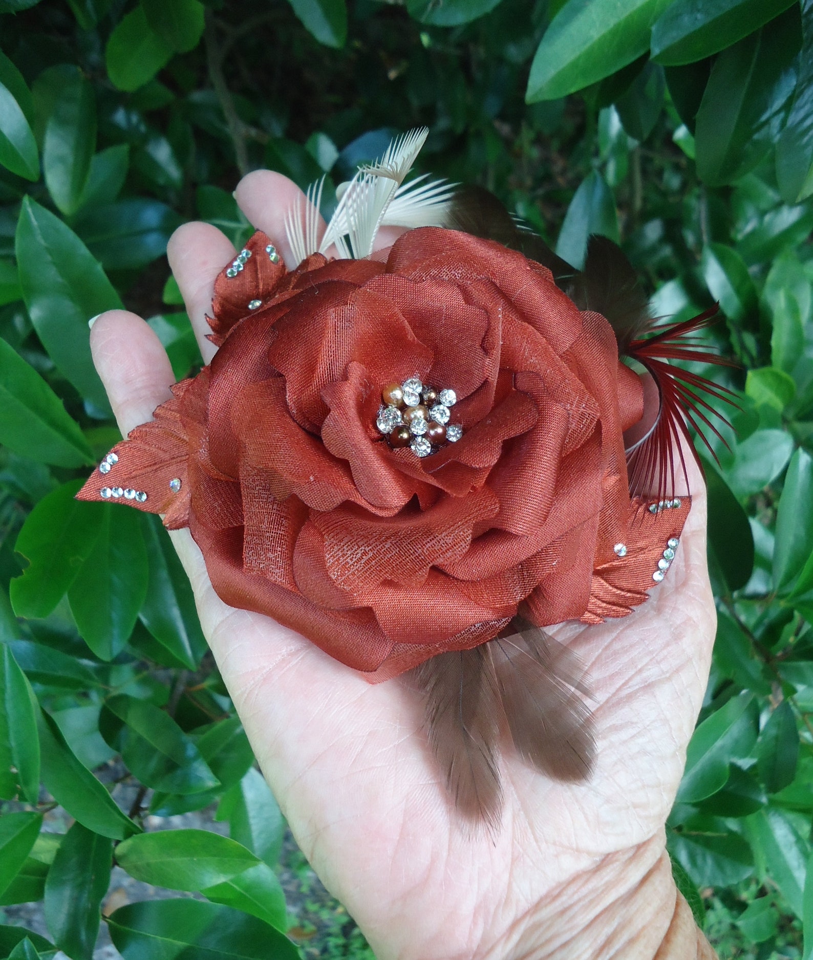 Rust Headpiece Bridal Flower Clip Fall Wedding Brown - Etsy