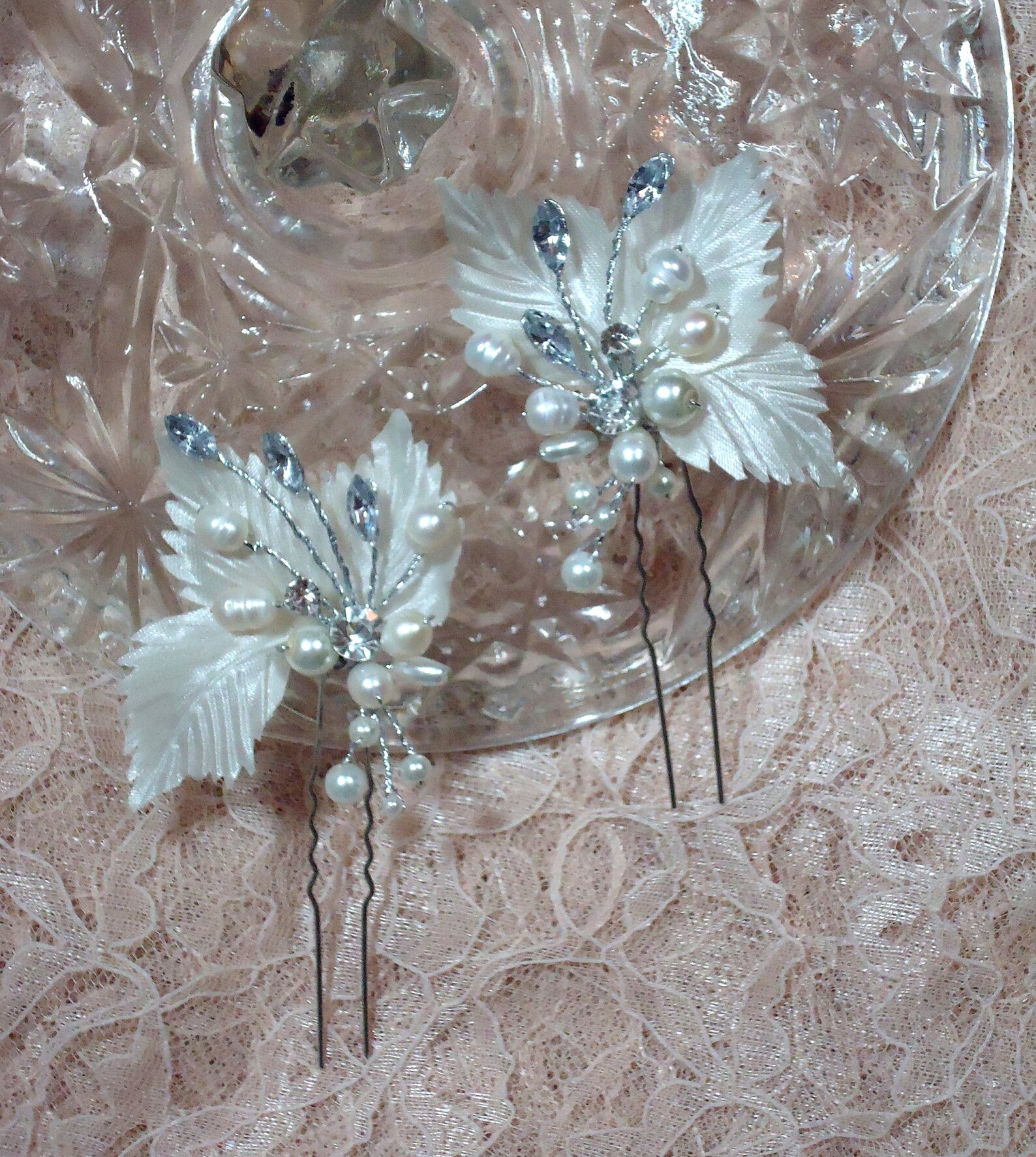 Bridal Hair Pins Set of 2 Leaf Hair Pins Ivory Hair Pins | Etsy