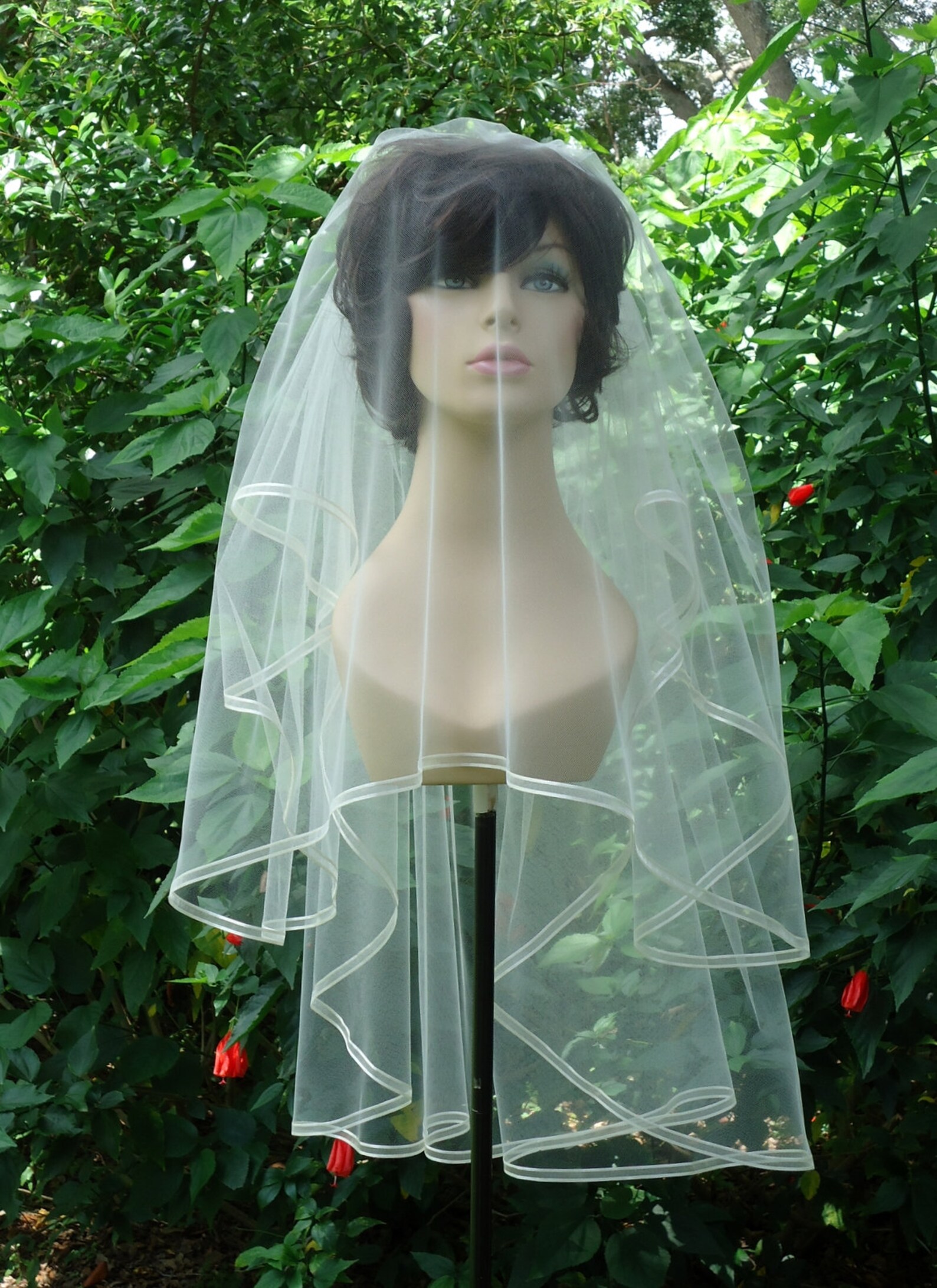 Bridal Veil, Two Tier Veil, Ribbon Edge, Waist Length Veil, H1052 - Etsy