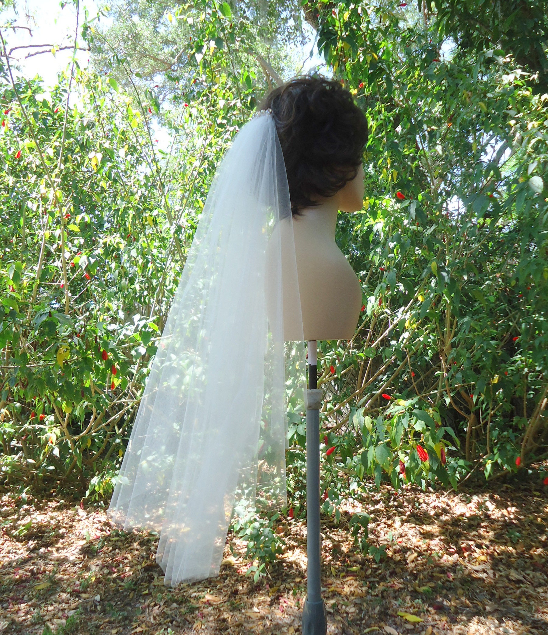 Bridal Veil, Two Layer, 36 Inch Illusion Tulle, Cut Edge, Embellished ...