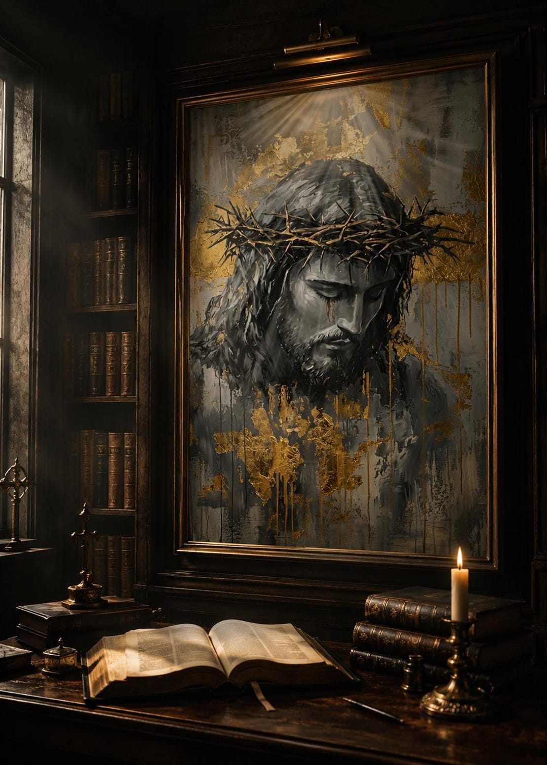 Christ the Saviour Art Print | Grey Gold Jesus, Crown of Thorns ...