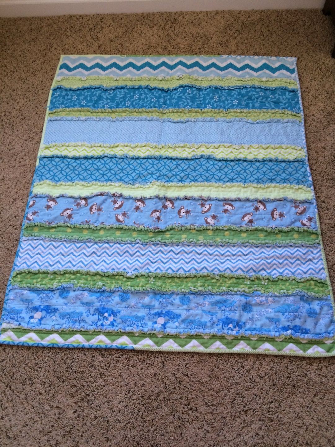Baby Blue and Green Rag Quilt - Etsy