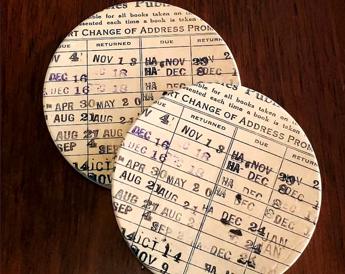 Book Lovers Coaster Set Library Due Date Card Wood Coasters Gifts for ...