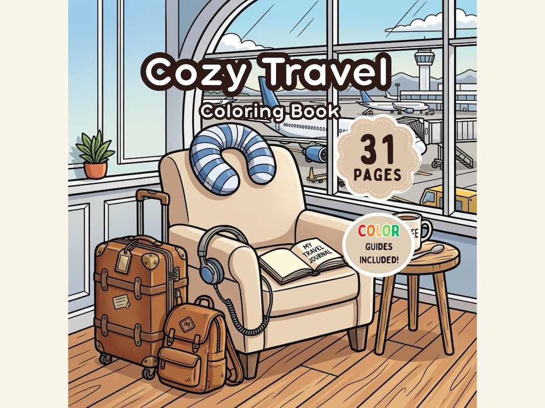 Cozy Travel Coloring Pages Printable PDF, Vacation Mini Coloring Book ...