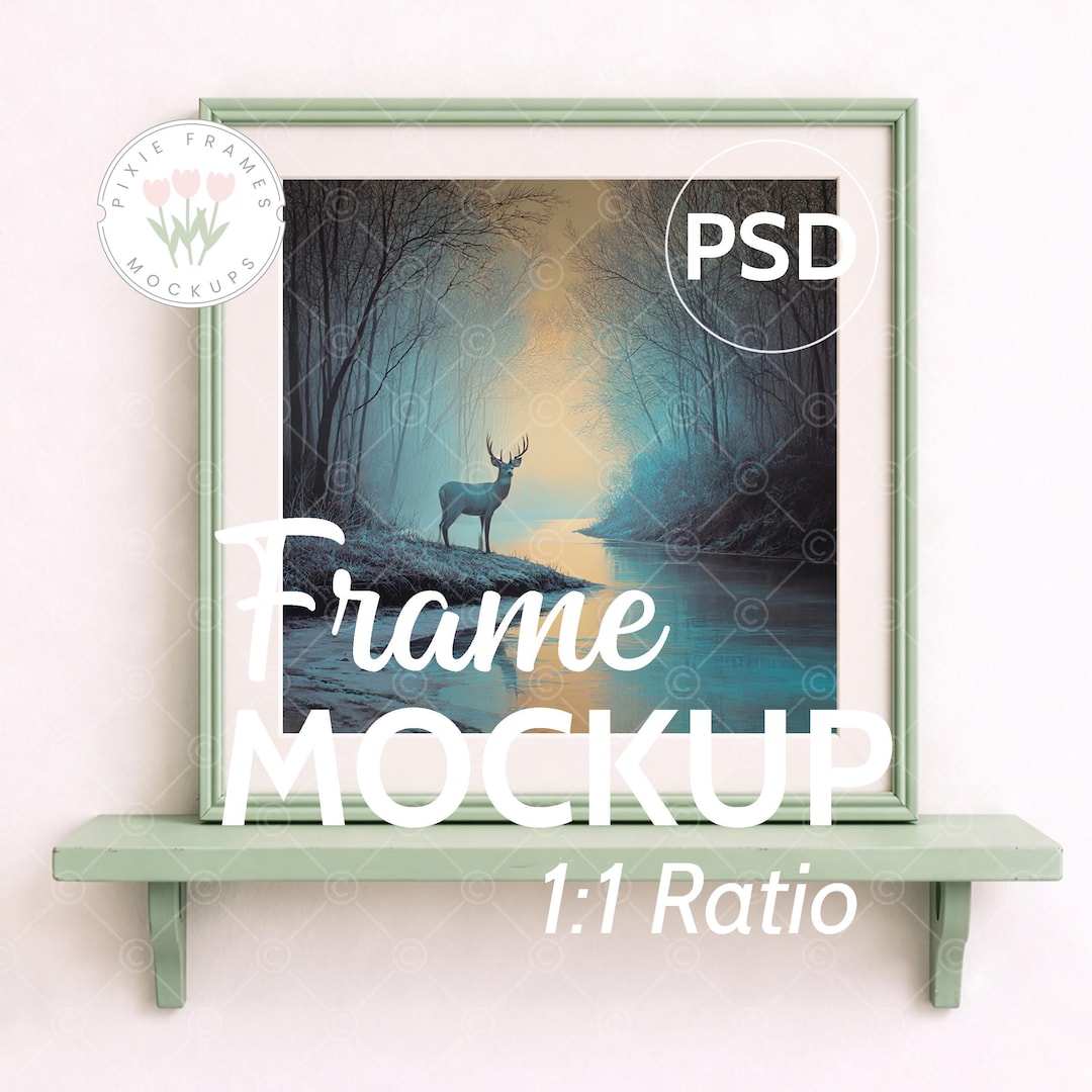 Square Green Wood Art Frame Mockup With Beige Mat (PSD Smart Object) 6 ...