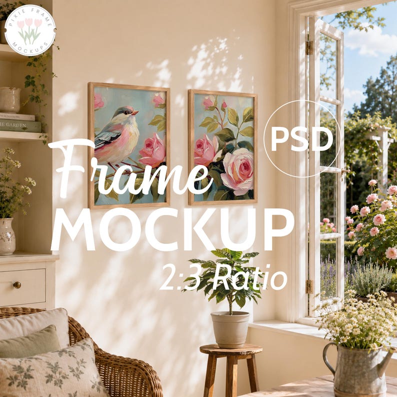 Two Wood Picture Frames Gallery Mockup, Garden Room 2x3 (PSD With Smart ...