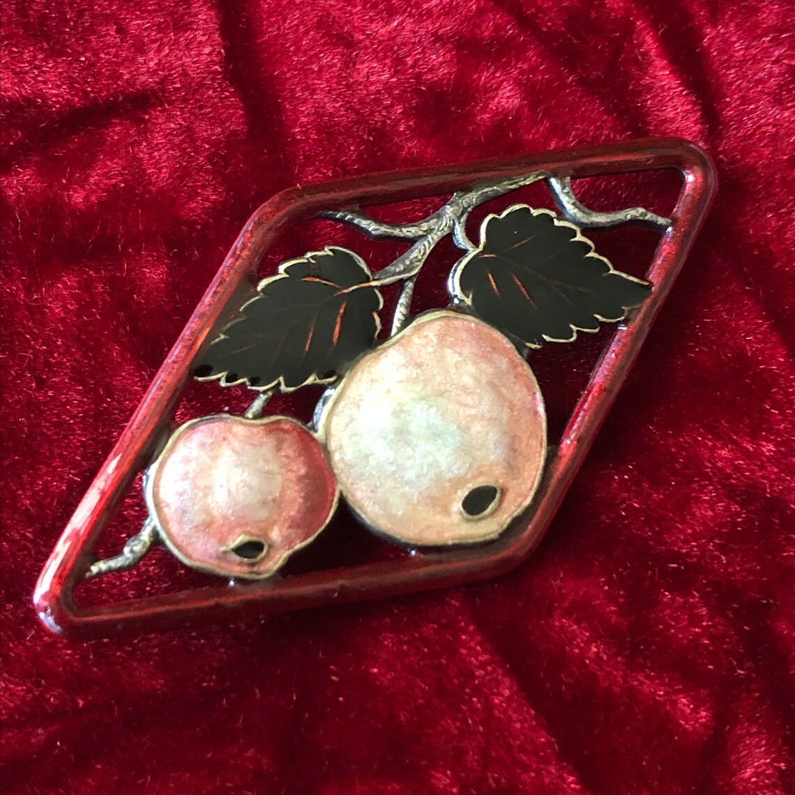 Vintage European Enamel Apple Brooch With Trombone Clasp - French ...