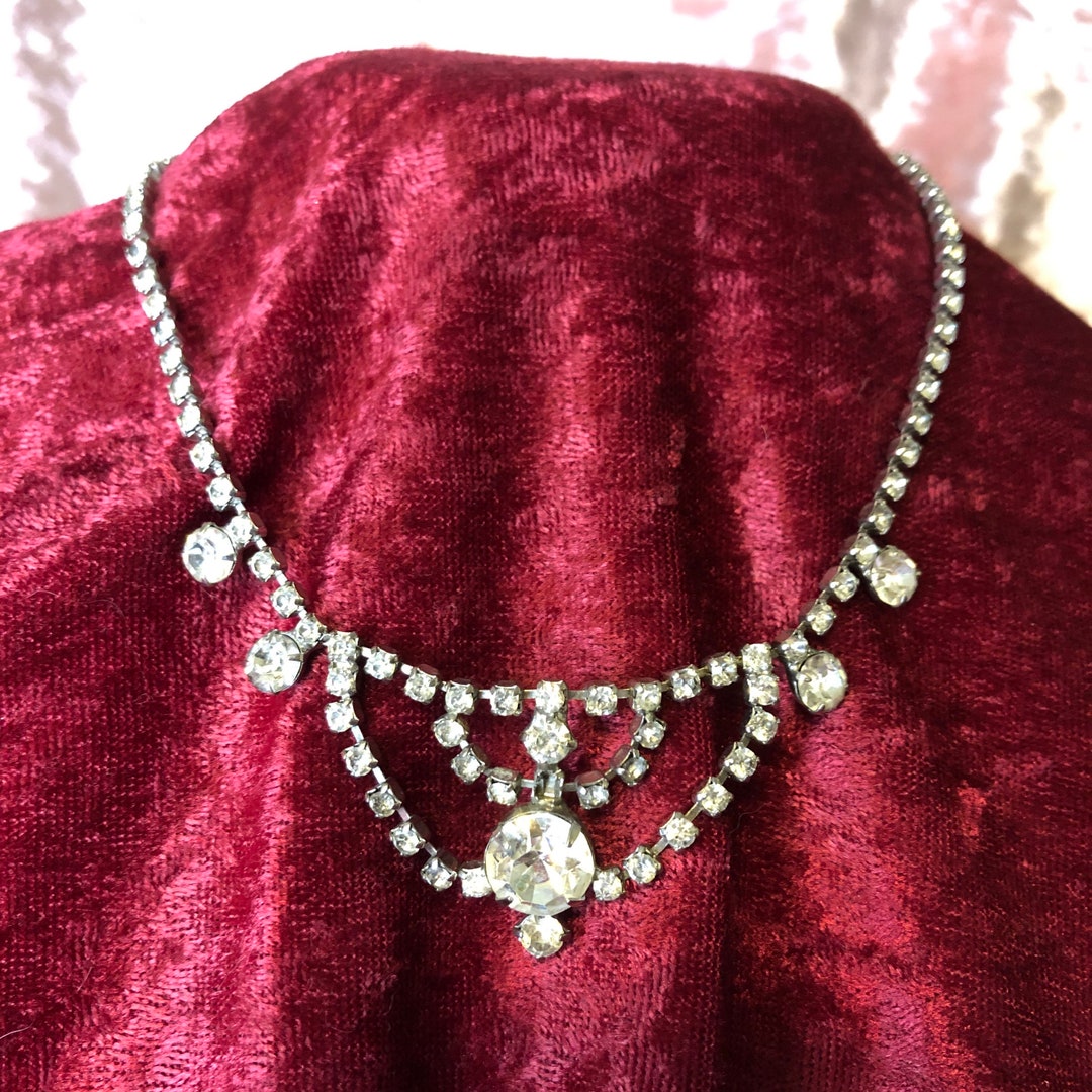 Vintage Rhinestone Princess Length Necklace - 16" Crystal Necklace ...