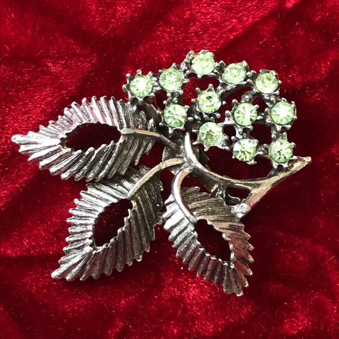 Vintage Antique Bronze Hydrangea Brooch - Rhinestone Floral Pewter-tone ...