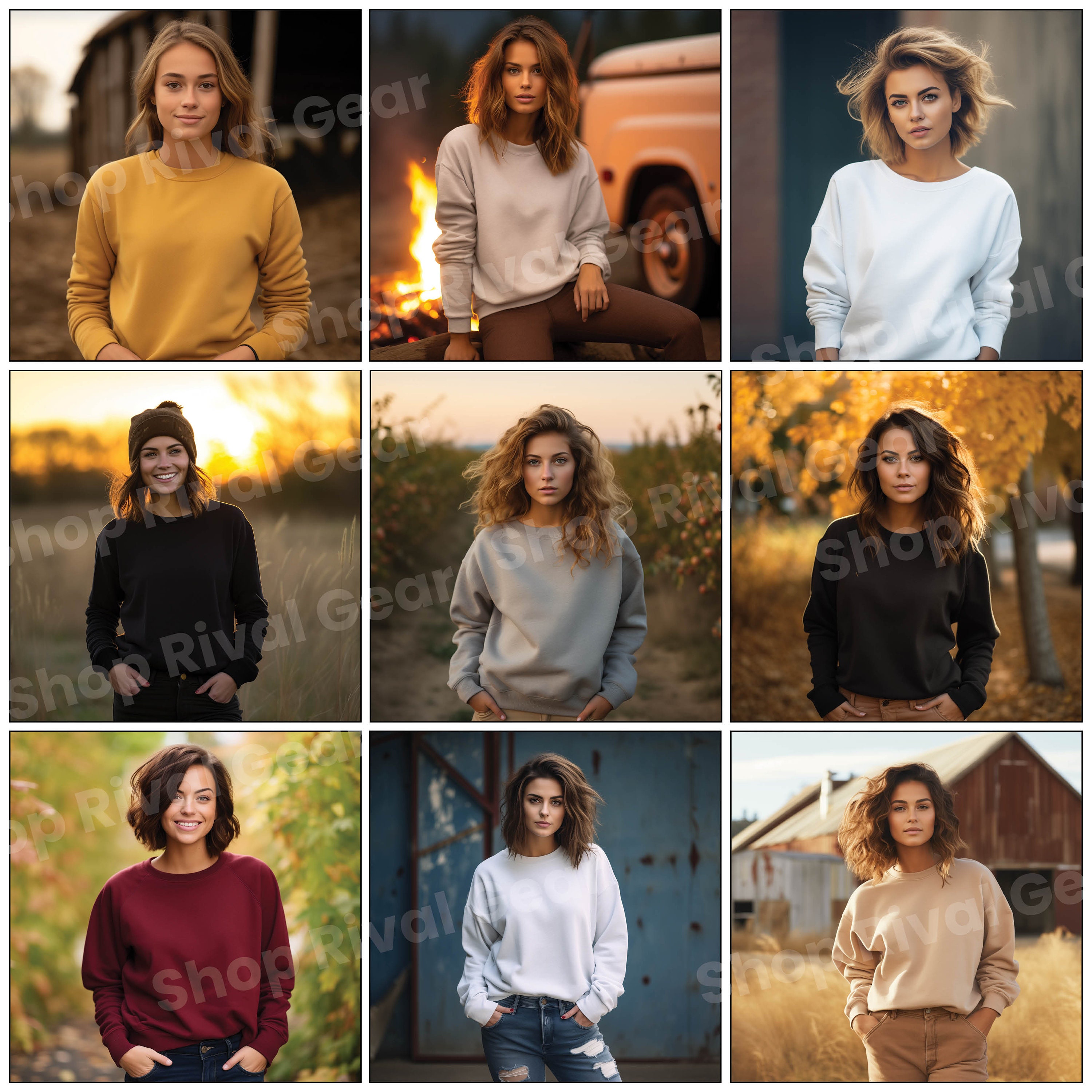 50 Sweatshirt Mockup Bundle Women's Fall Themed, Leaves ,pumpkins,hay ...
