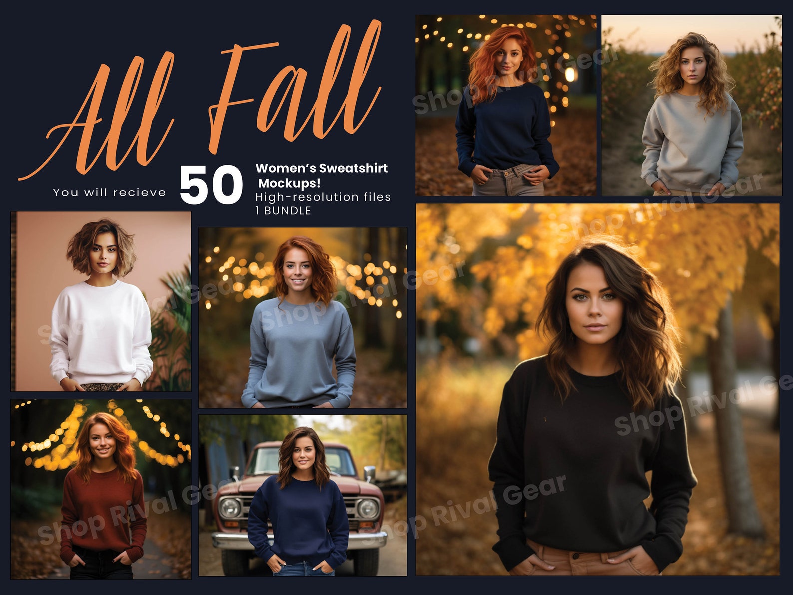 50 Sweatshirt Mockup Bundle Women's Fall Themed, Leaves ,pumpkins,hay ...
