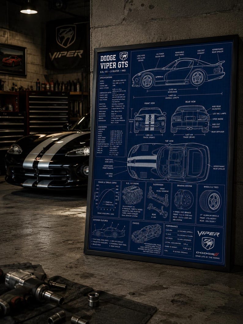 Dodge Viper GTS Blueprint Poster - Etsy