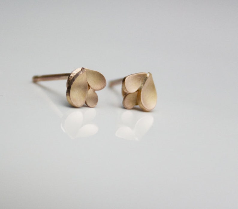 Three drop little 9ct. gold studs | Etsy