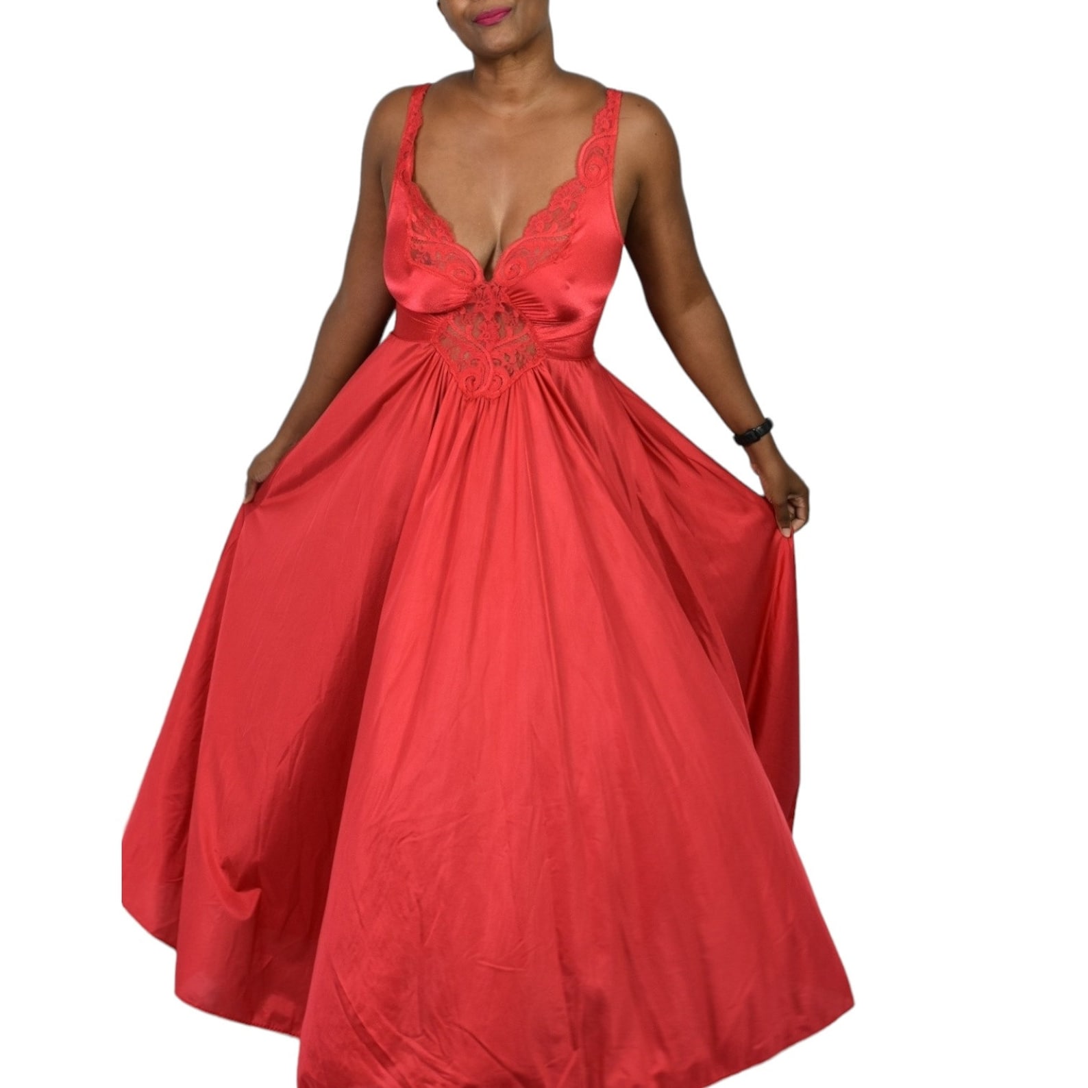 Olga Nightgown Set Red Peignoir Vintage Silky Lace Full Sweep Nylon ...