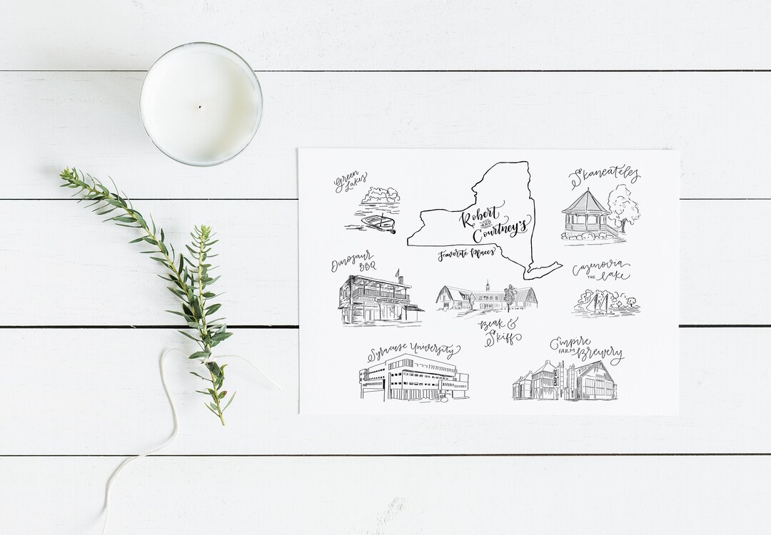 Custom Hand Drawn Wedding Map, Personalized Wedding Welcome Map, 10 ...