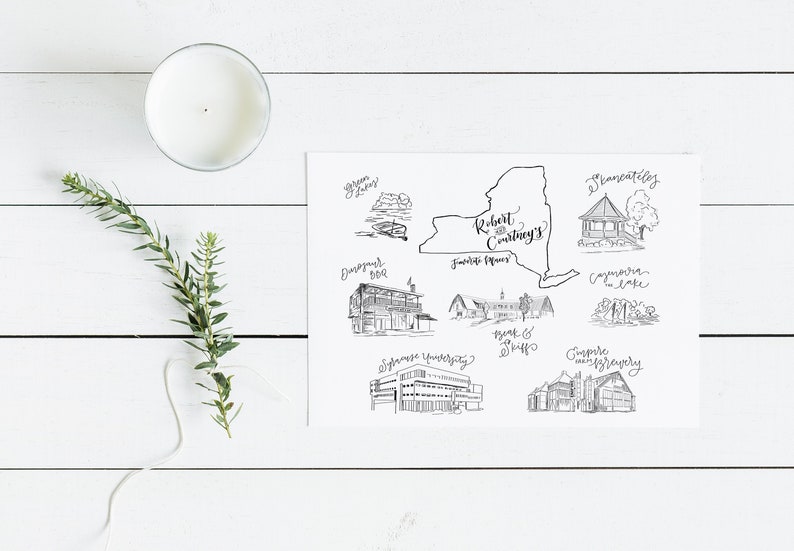 Custom Hand Drawn Wedding Map, Personalized Wedding Welcome Map, 10 ...
