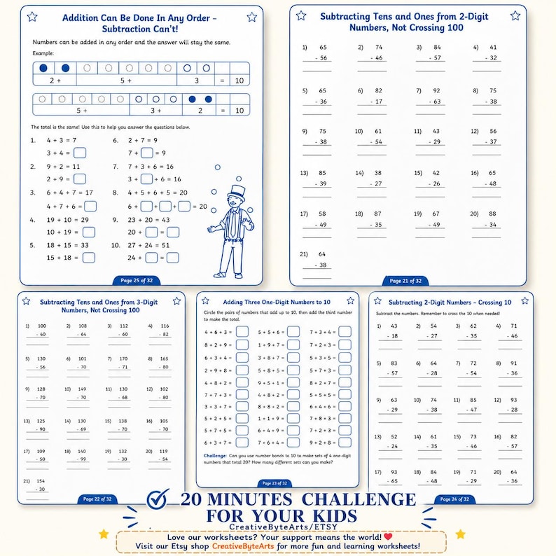 2-digit Math Worksheets Bundle | Addition, Subtraction, Inverse ...