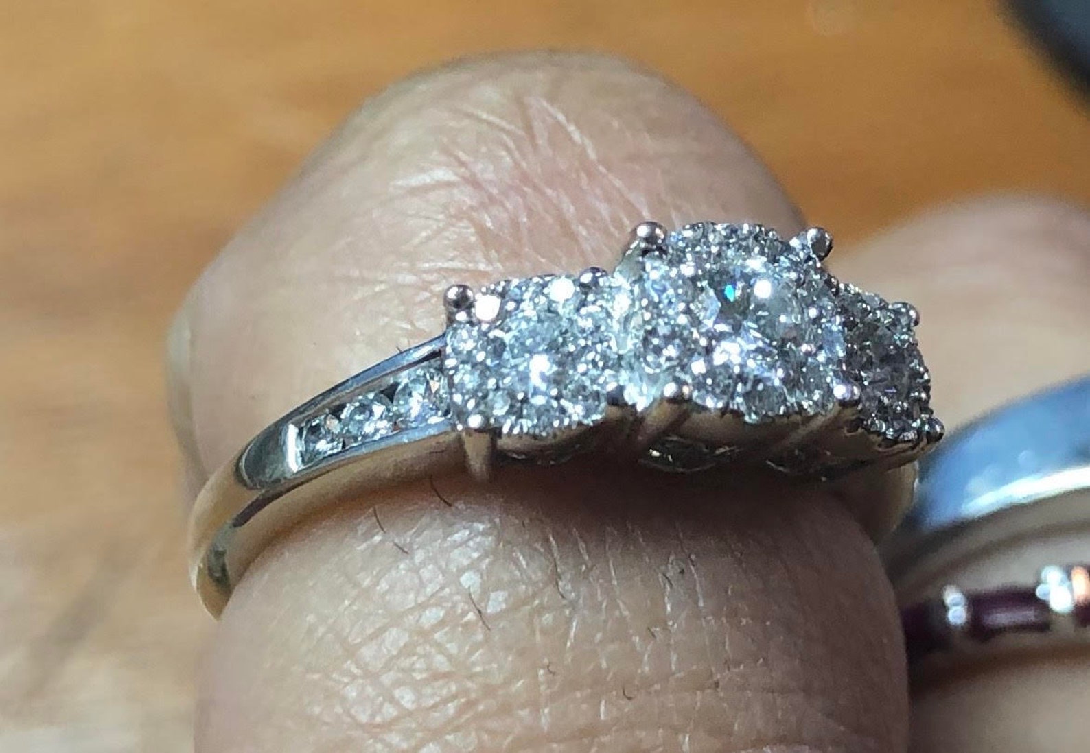 Three Stone Halo Ring Engagement Ring Wedding Ring Diamond - Etsy